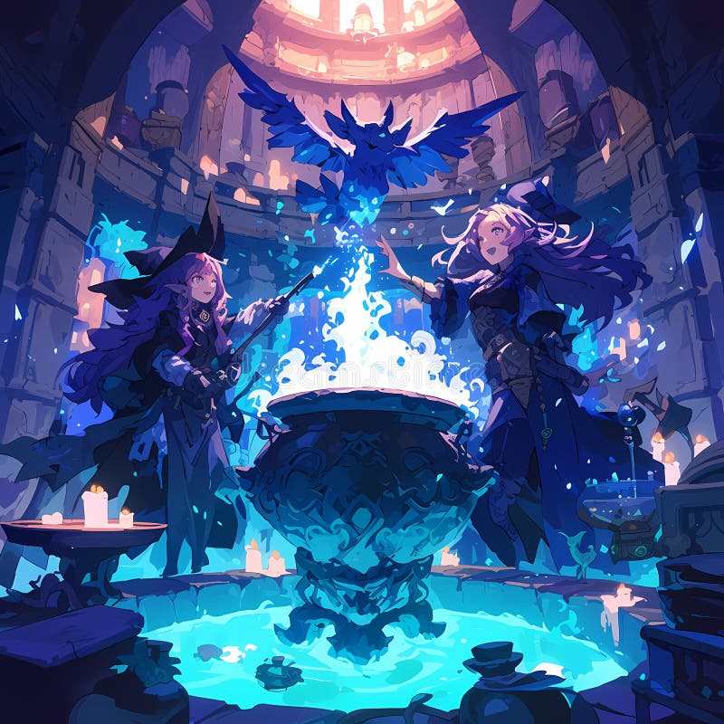 Enchanted Spellcasting in a Mystical Cavern Stock Illustration ...