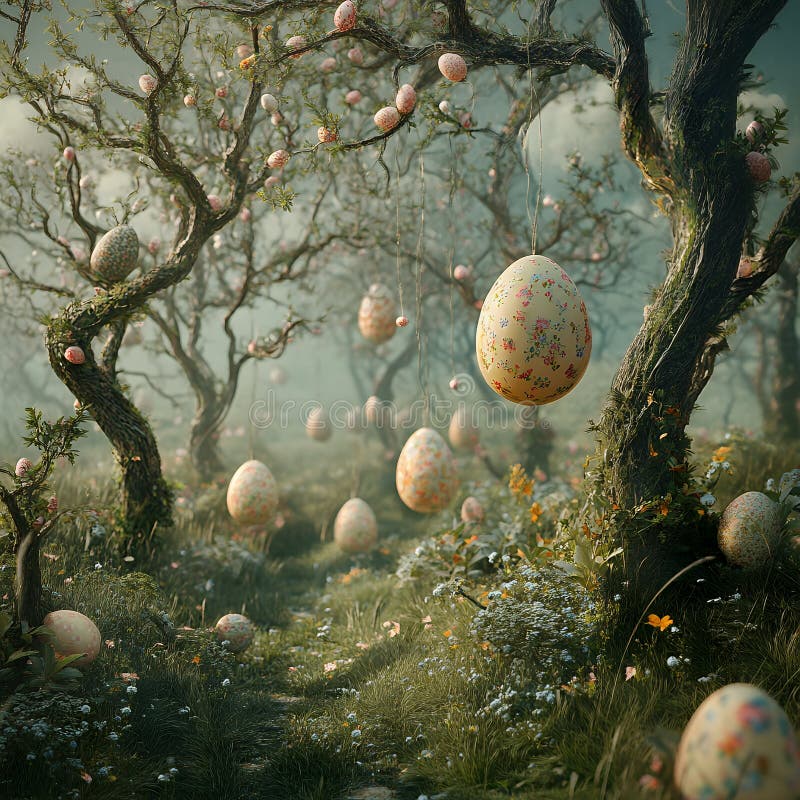 Enchanted Spring Floral Easter Egg Tree Fantasy Art Eggs Pink Cute ...