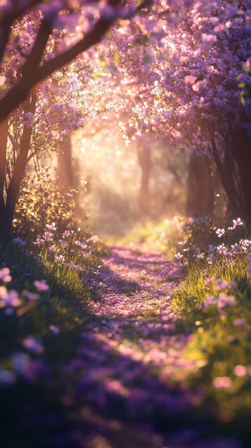 Enchanted Spring Forest Pathway Stock Illustration - Illustration of ...