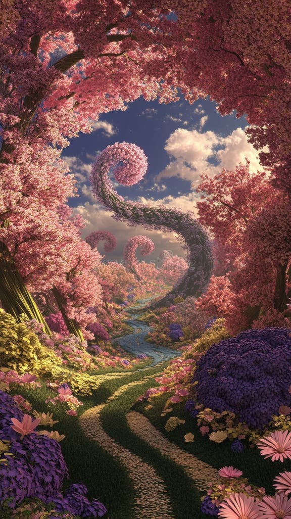 Enchanted Spring Garden Path Stock Illustration - Illustration of ...