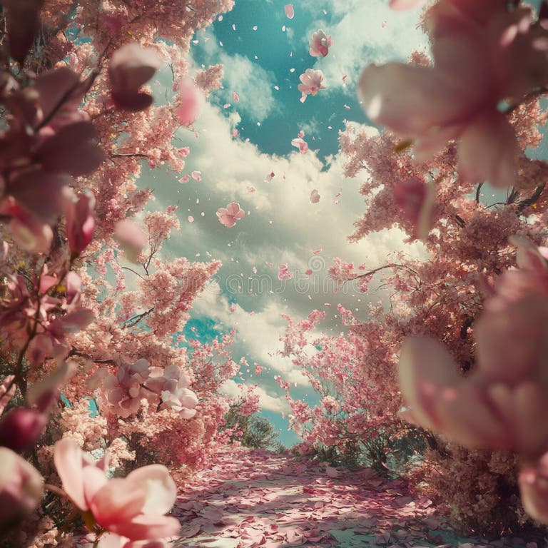 Enchanted Spring Garden Path Stock Illustration - Illustration of ...