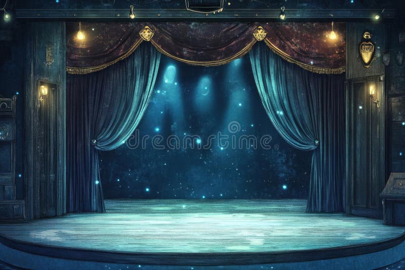 Enchanted Stage, a Mystical Performance Space with Blue Lights and ...