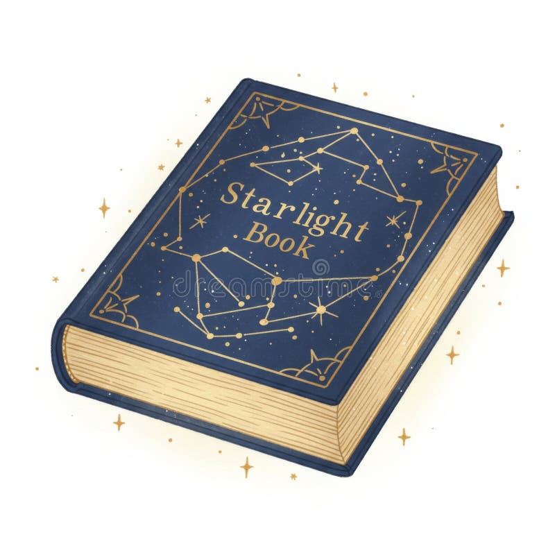 Enchanted Starlight Book: a Blue and Gold Celestial Illustration Stock ...