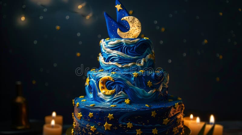 Enchanted Starry Night Celebration Cake Stock Photo - Image of bakery ...