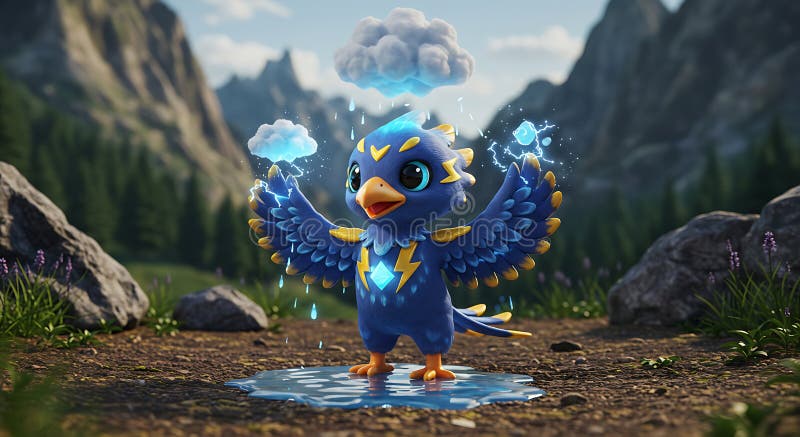 Enchanted Storm Bird: a Whimsical 3D Render Stock Illustration ...