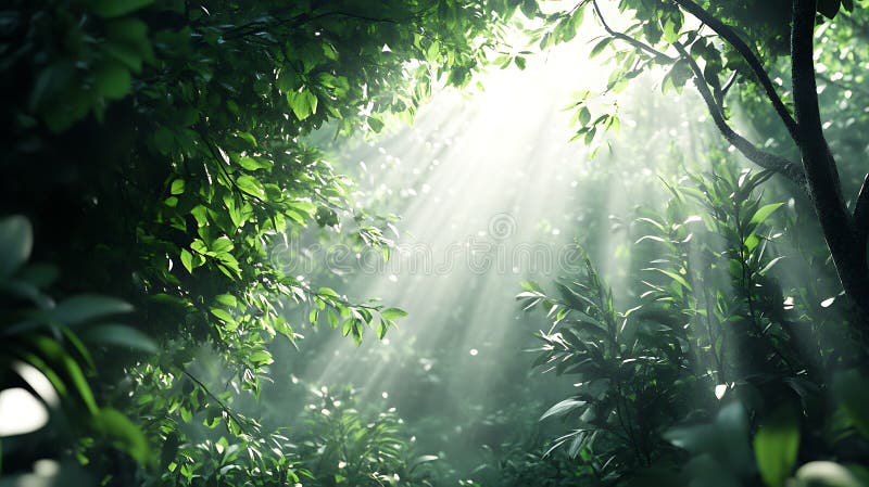 Enchanted Sunlit Forest Background Stock Illustration - Illustration of ...