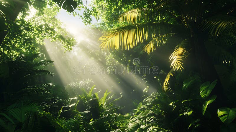 Enchanted Sunlit Forest Background Stock Illustration - Illustration of ...