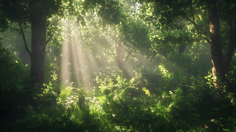 Enchanted Sunlit Forest Background Stock Illustration - Illustration of ...