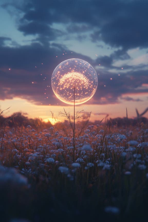 Enchanted Sunset: Dandelion in a Glass Sphere Stock Illustration ...