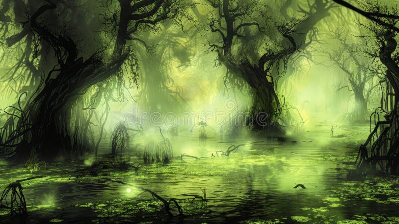 Enchanted Swamp Forest Scene with Misty Atmosphere and Ethereal Light ...