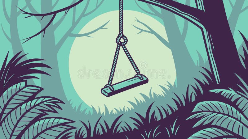 Enchanted Swing Under a Tree with a Mysterious Glow in Forest Vector ...