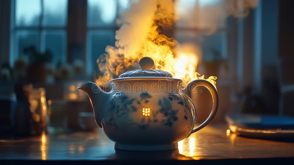 Enchanted Teapot: a Cozy Evening Glow Stock Illustration - Illustration ...
