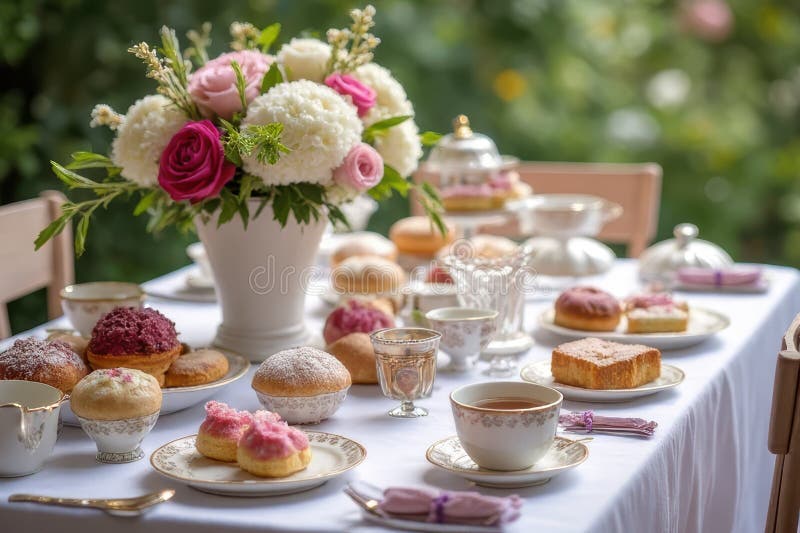 Enchanted Teatime Ambience stock illustration. Illustration of saucers ...