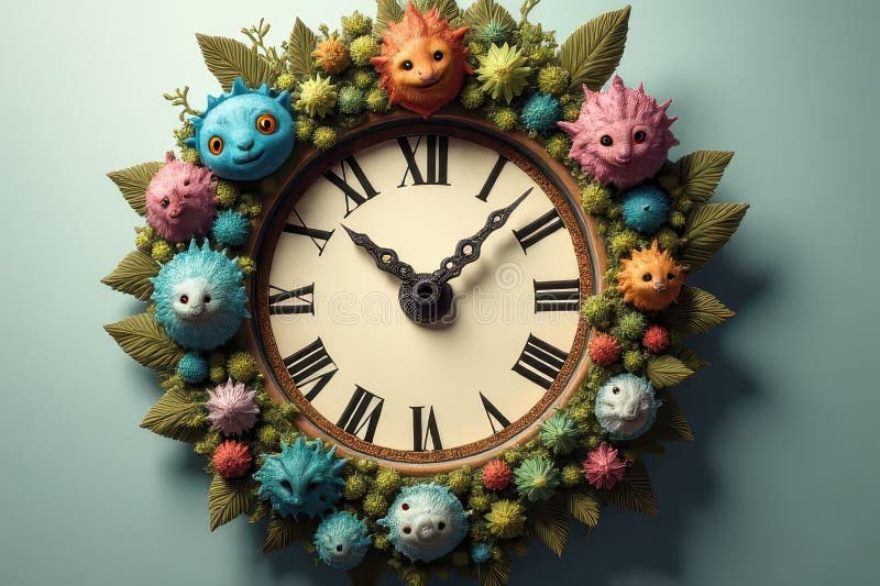 Enchanted Timepiece with Fantasy Figurines Stock Illustration ...