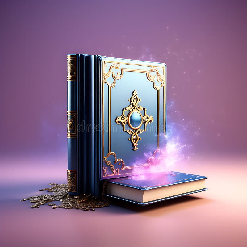 Enchanted Tome: 3D Render of a Magical Book Against a Solid Background ...