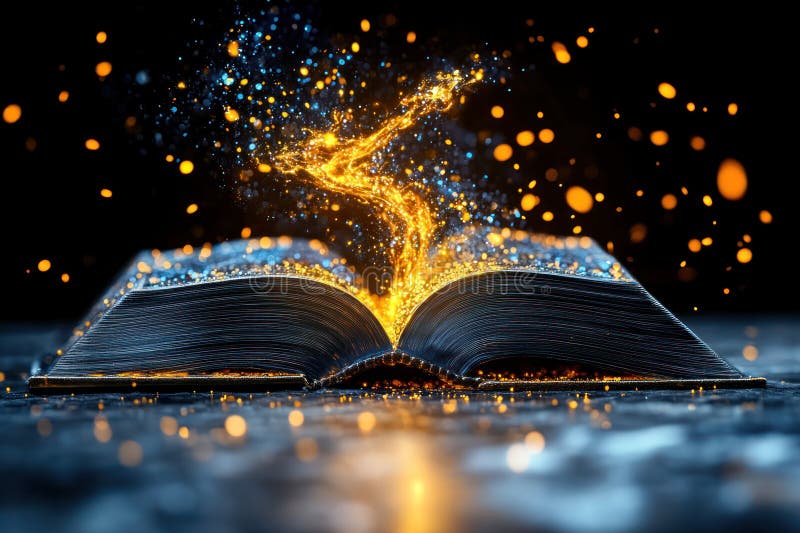 Enchanted Tome: Illuminated by Magic in the Night Stock Illustration ...