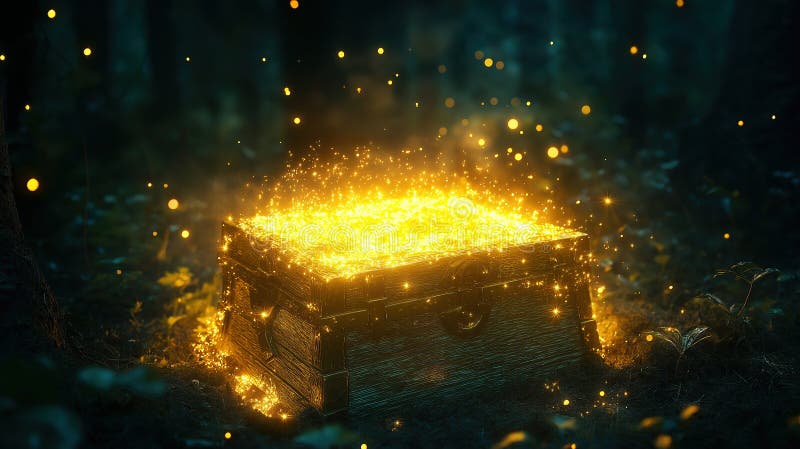 Mysterious Glowing Treasure Chest Dark Enchanted Forest Stock Photos ...