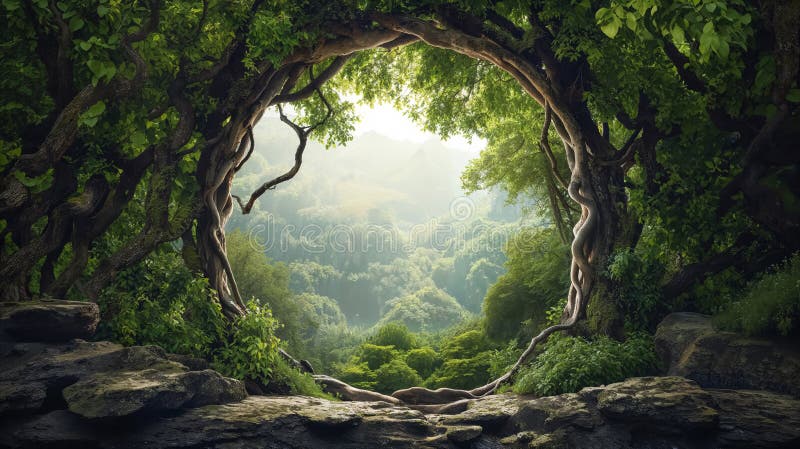 Enchanted Tree Arch Over a Forest Path Stock Illustration ...