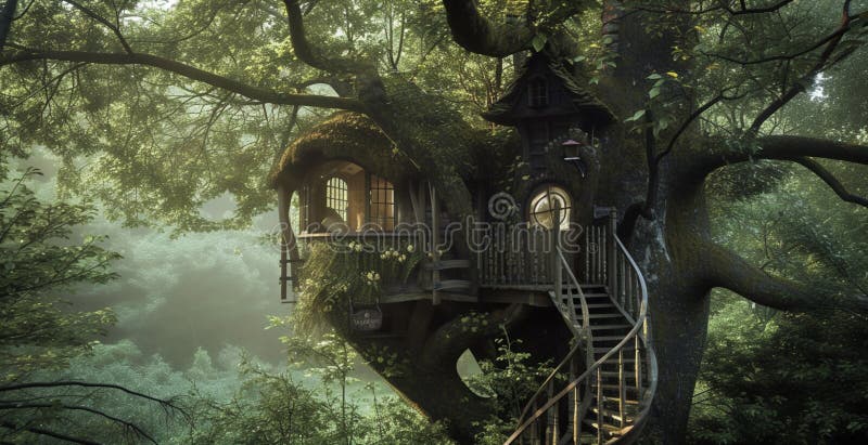 Enchanted Tree Dwelling House.fantasy. Generative Ai Stock Illustration ...