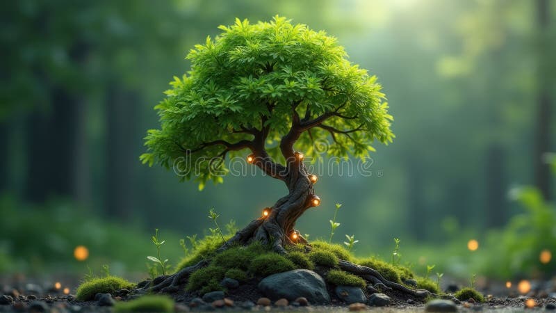 Enchanted Tree in a Forest. Stock Illustration - Illustration of ...