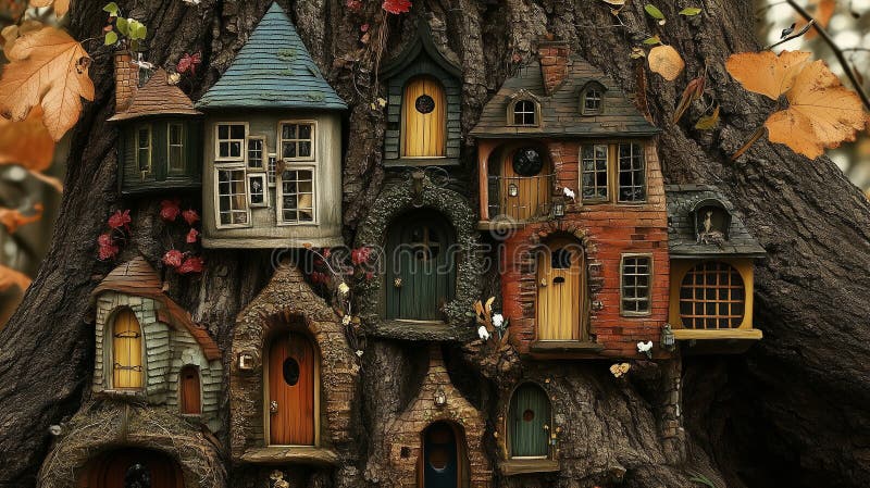 Enchanted Tree House with Tiny Fairies Stock Image - Image of tiny ...