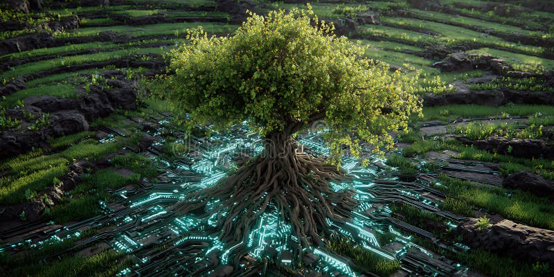 Enchanted Tree Mystical Garden Scene Lush Greenery Glowing Roots Stock ...