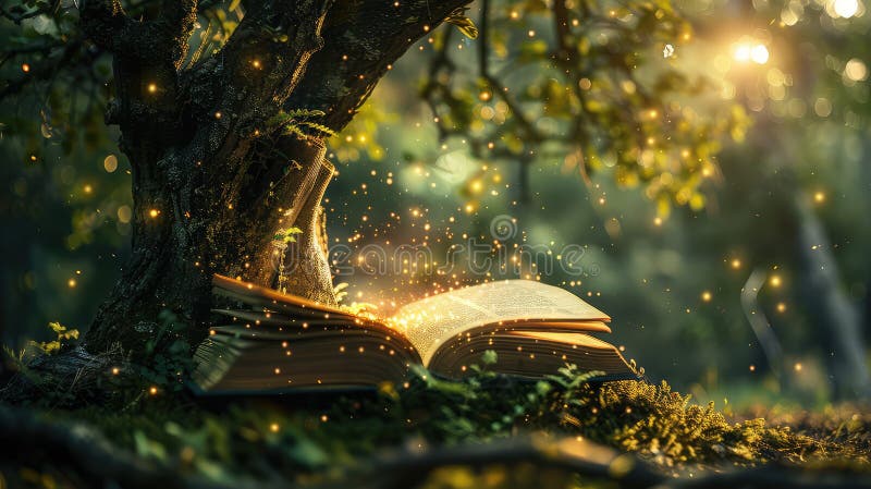 Enchanted Tree and Open Book Stock Photo - Image of knowledge, midair ...