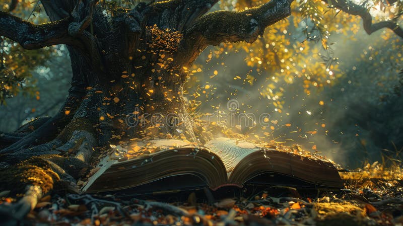 Enchanted Tree and Open Book Stock Image - Image of tree, open: 352825859
