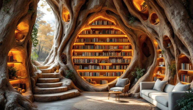 Enchanted Treehouse Library: a Serene Reading Haven Stock Image - Image ...