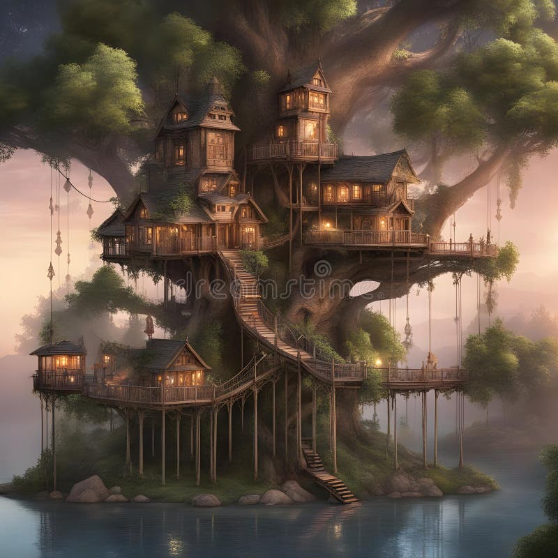 An Enchanted Treehouse Palace, Spanning Multiple Trees and Connected by ...