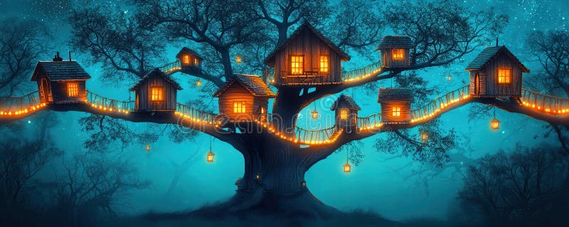 An Enchanted Treehouse Village Nestled in the Branches of an Ancient ...