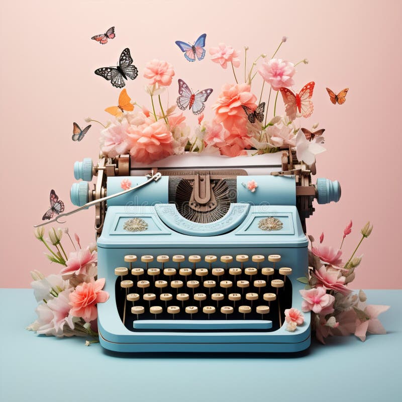 Enchanted Typewriter stock image. Image of vibrant, flowers - 291783593