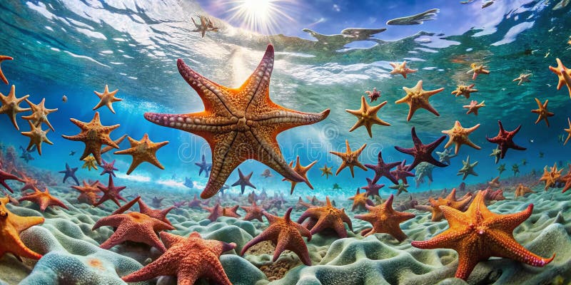 Enchanted Underwater Panorama a Captivating Display of Starfish Dancing ...