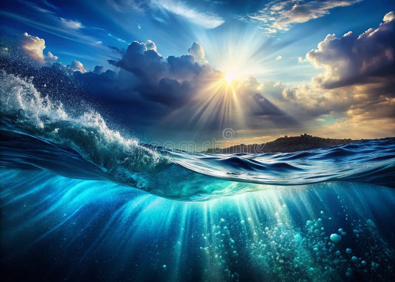 Enchanted Underwater Realm Double Exposure of Ocean Waves Micro ...