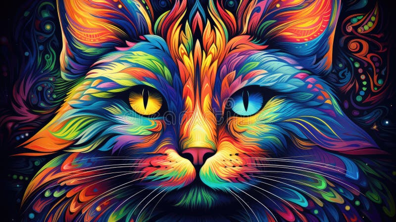 Enchanted Vision: a Colorful Dream Cat Born from Imagination Stock ...