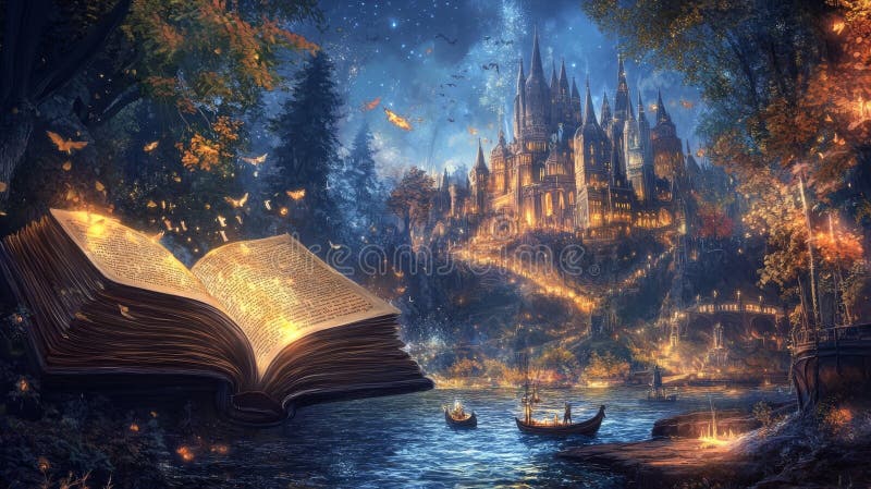 An Enchanted Volume with a Shining Castle and a Pirate Ship Set in a ...