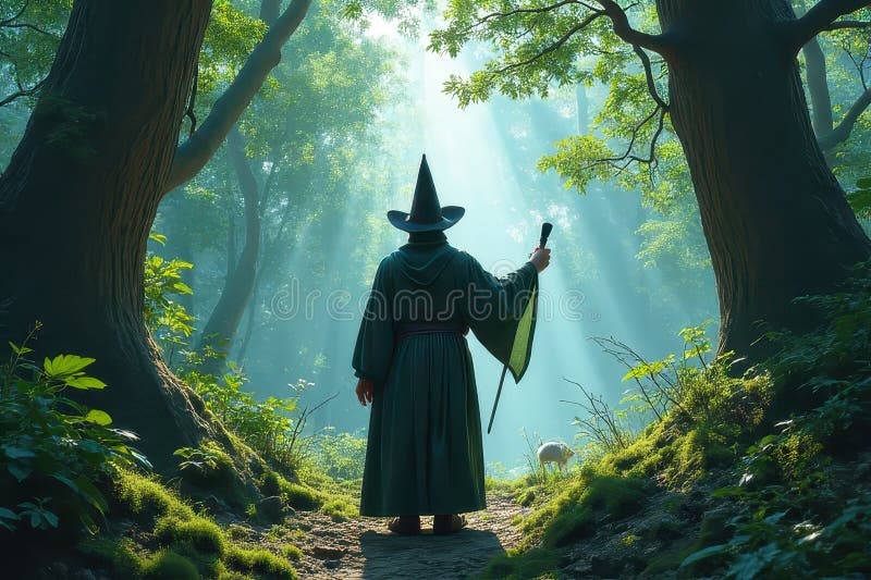 Enchanted Warlock Scene - Magical Nature Diversity Stock Illustration ...