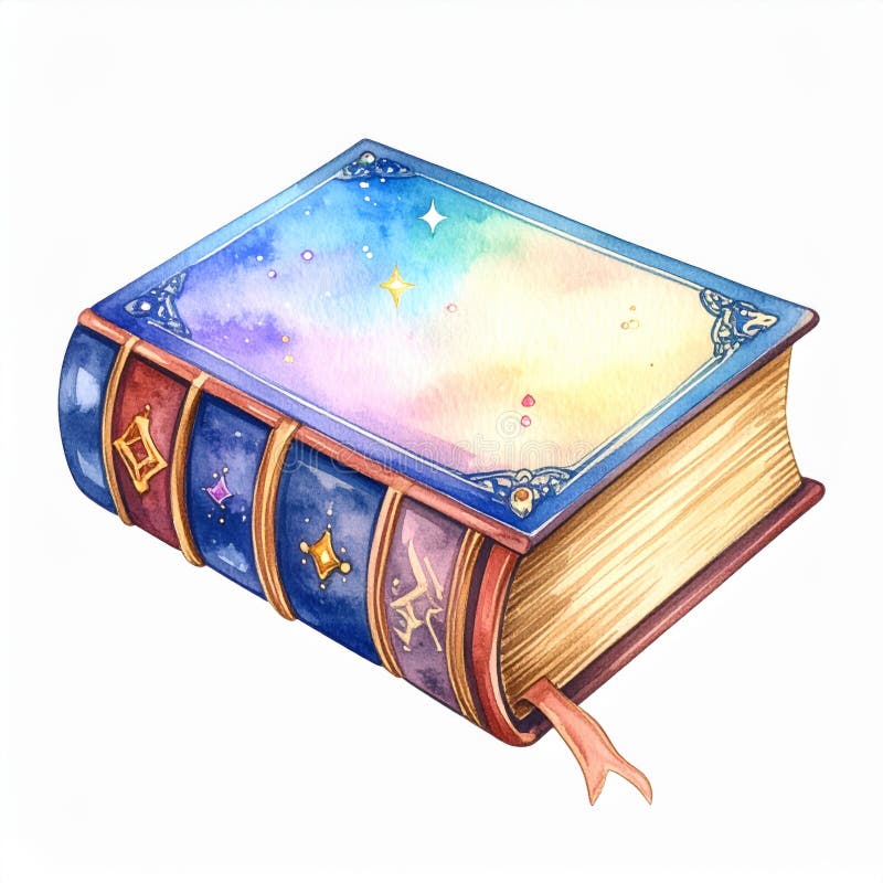 Enchanted Watercolor Book with Cosmic Design Stock Illustration ...