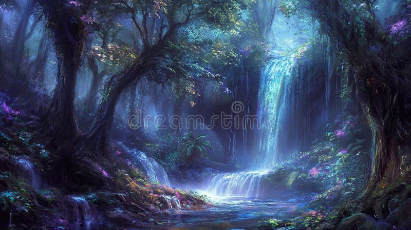 Enchanted Waterfall in a Magical Forest Stock Photo - Image of trees ...