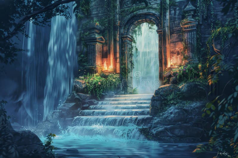 Enchanted Waterfall Portal stock illustration. Illustration of portal ... Enchanted Waterfall Portal stock illustration. Illustration of portal ...