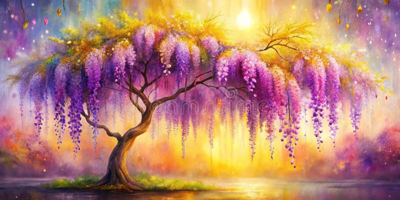 Enchanted Weeping Tree with Vibrant Purple Blossoms in a Dreamlike ...