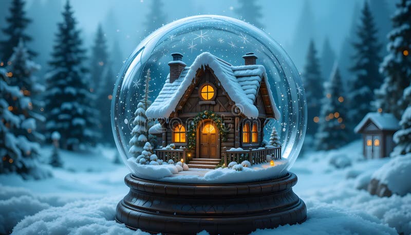 Enchanted Winter Cabin in a Snow Globe Stock Illustration ...
