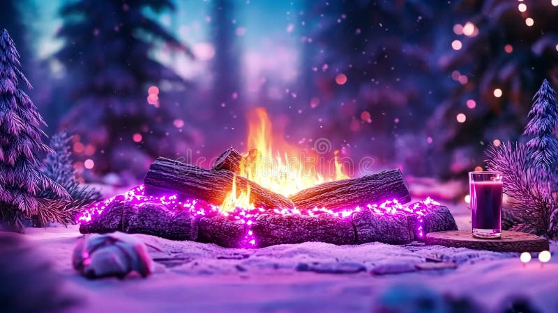Enchanted Winter Campfire: Cozy Nighttime Glow in a Snowy Forest ...