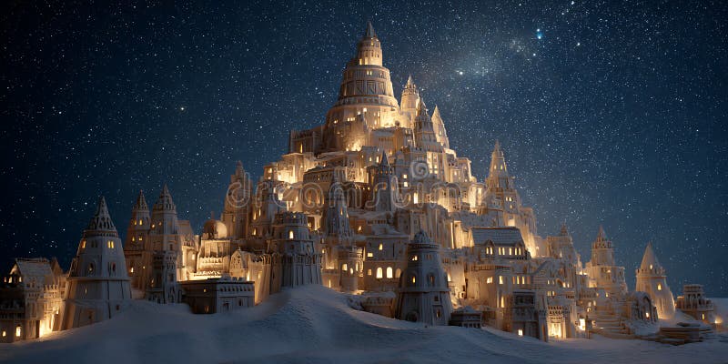 Enchanted Winter Castle Magical Night Scene Stock Illustration ...