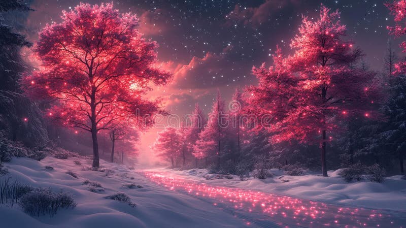 Enchanted Winter Forest with Glowing Trees - Generative Ai Stock ...