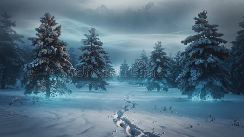 Enchanted Winter Forest Path, Snow-Covered Trees Good Resolution Stock ...