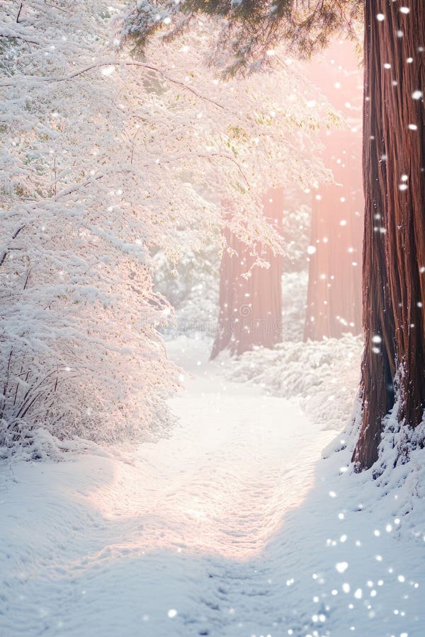 Enchanted Winter Forest Path: Snow Covered Trees High Quality Image ...