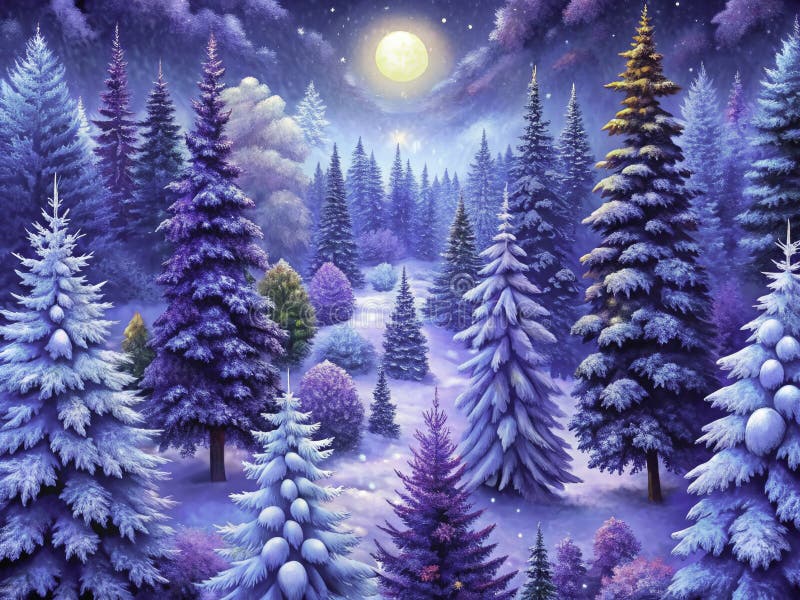 Enchanted Winter Forest Seamless Pattern a Magical Night Scene for ...