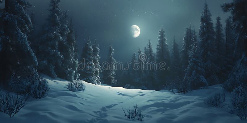 Enchanted Winter Night: Moonlit Forest Background Image Stock ...