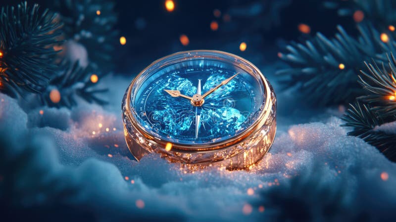 Enchanted Winter Scene with Luminous Ice-themed Pocket Watch Stock ...